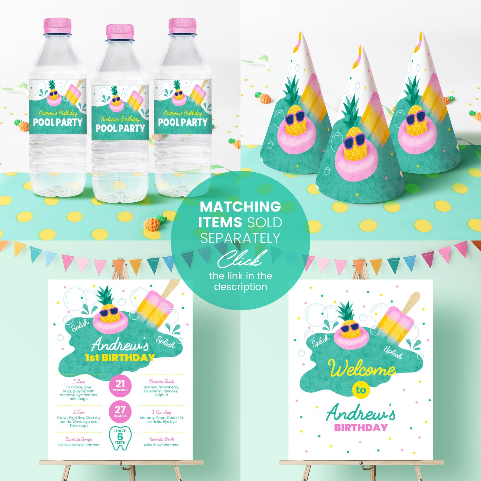 Printable Pool Party Birthday Cupcake Topper Instant Download - Etsy