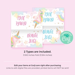 Editable Unicorn Birthday Food Label Template Instant - Etsy