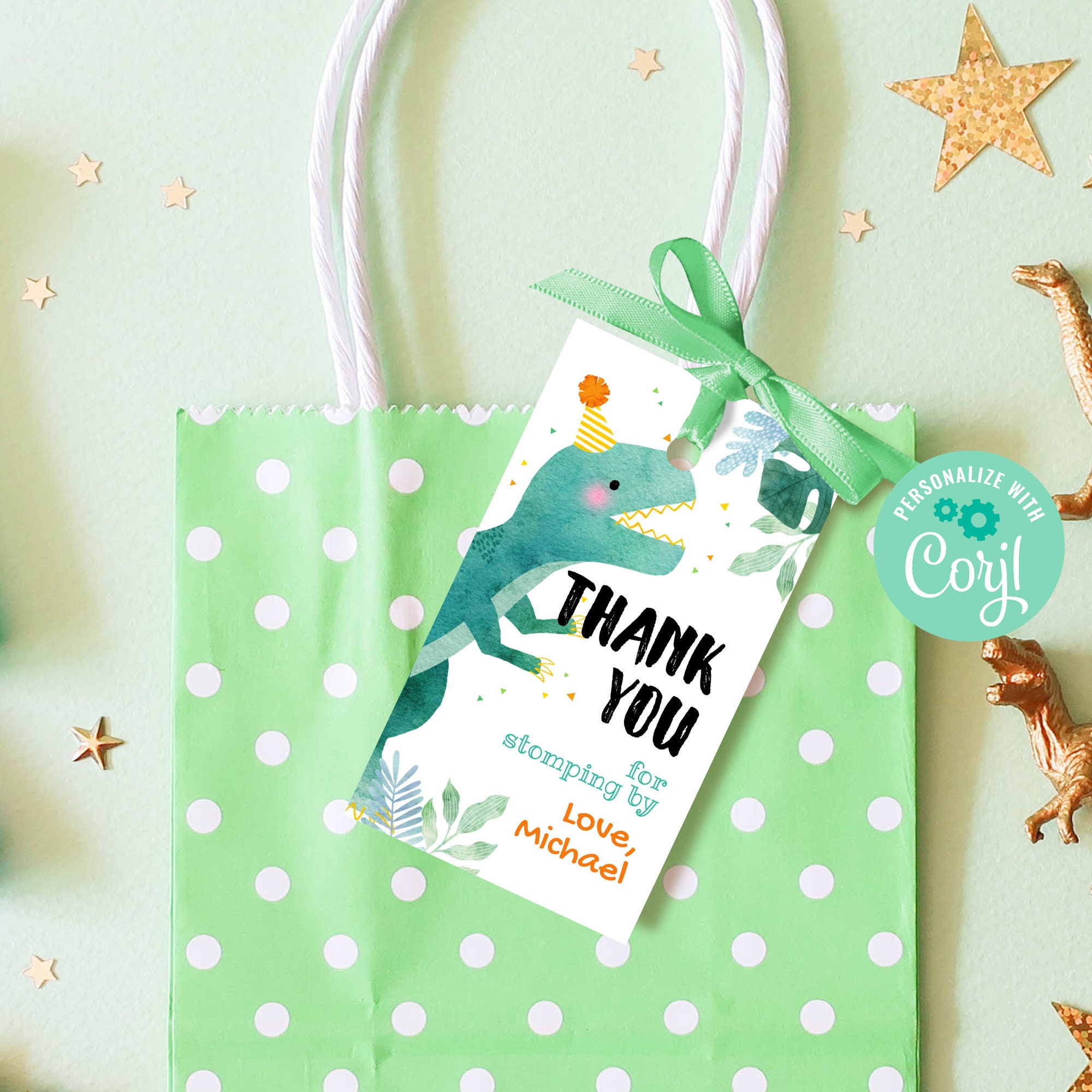 Editable Dinosaur Thank You Tag Dinosaur Birthday Favor Gift - Etsy