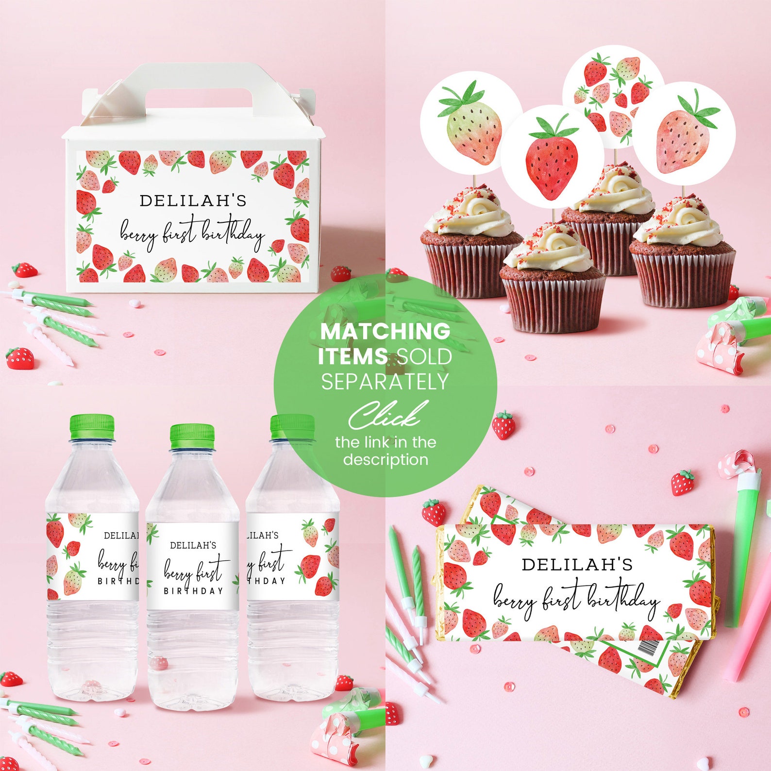 Editable Strawberry Birthday Backdrop Welcome Banner Instant - Etsy