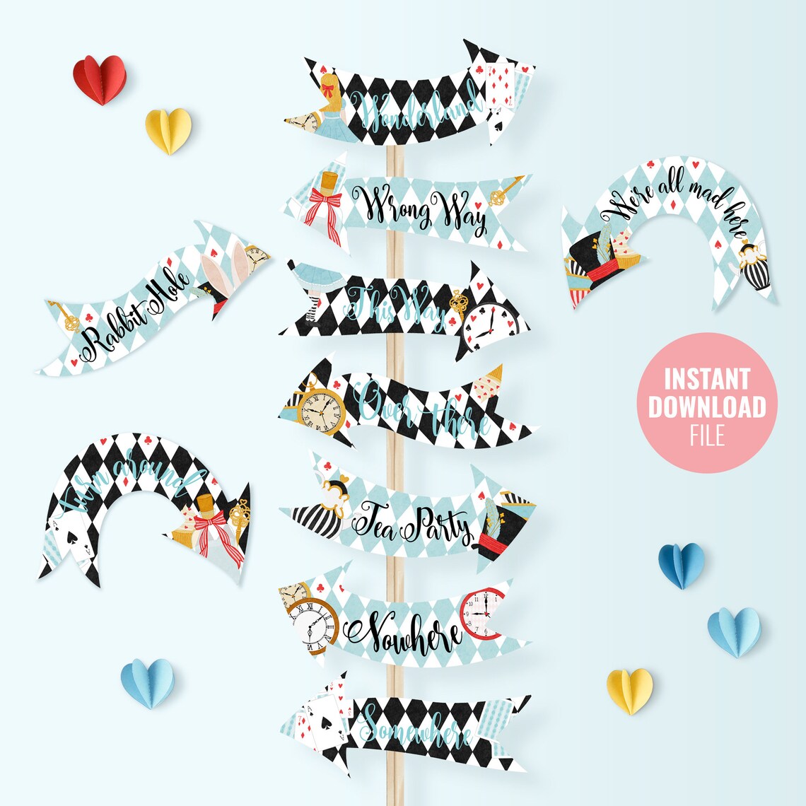 Printable Alice in Wonderland Direction Arrow Instant | Etsy