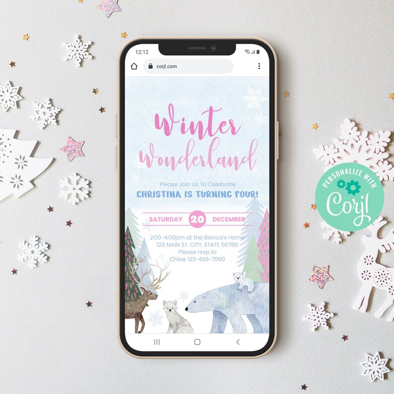 Editable Winter Wonderland Invitation Polar Bear Digital - Etsy