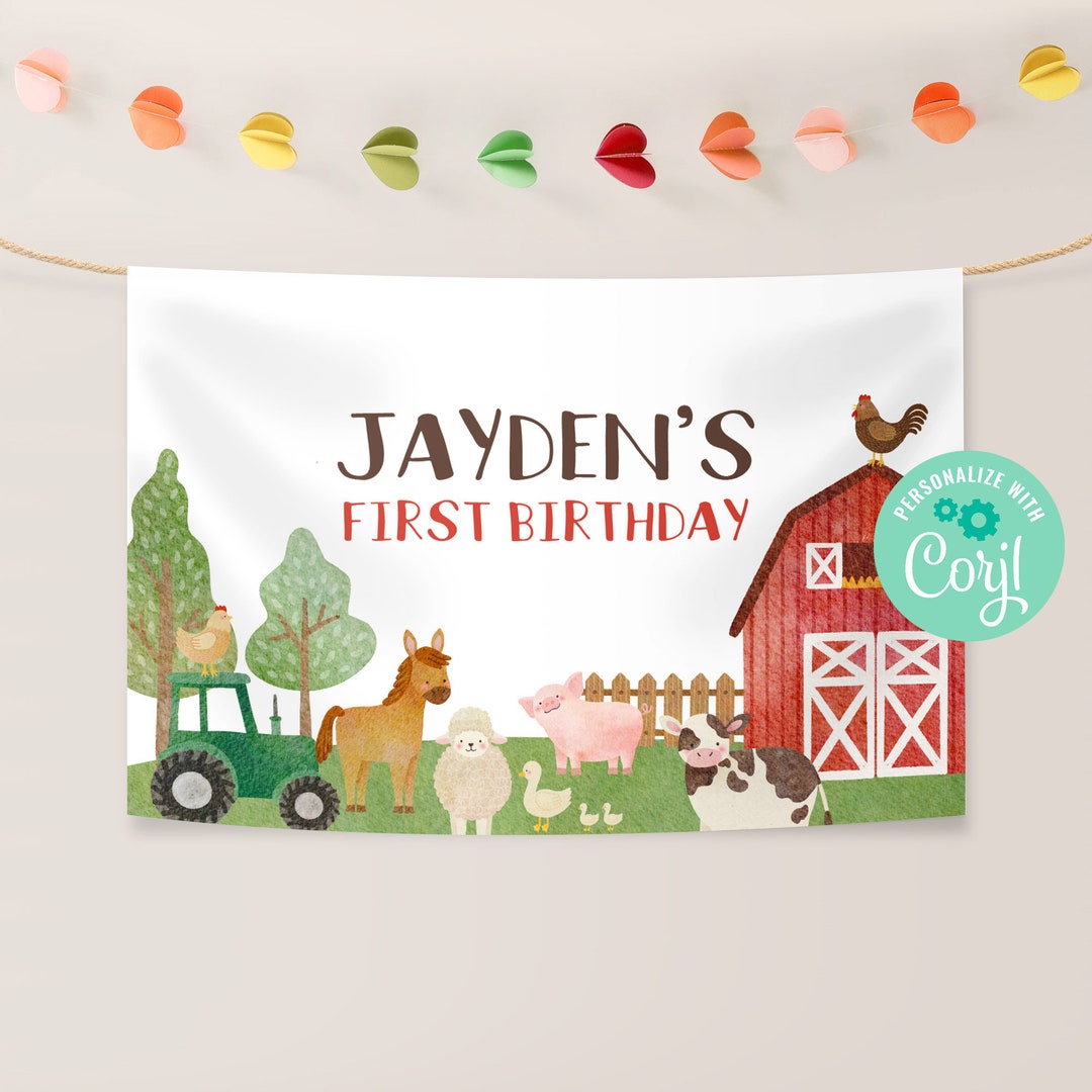 Editable Farm Animals Birthday Backdrop Welcome Banner Instant Download ...