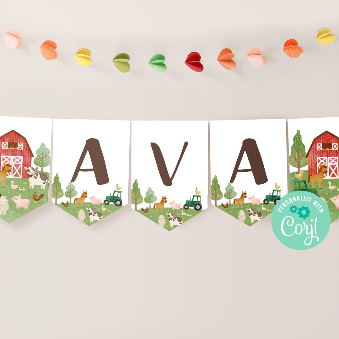 Editable Farm Animals Custom Name Birthday Banner Instant Download ...