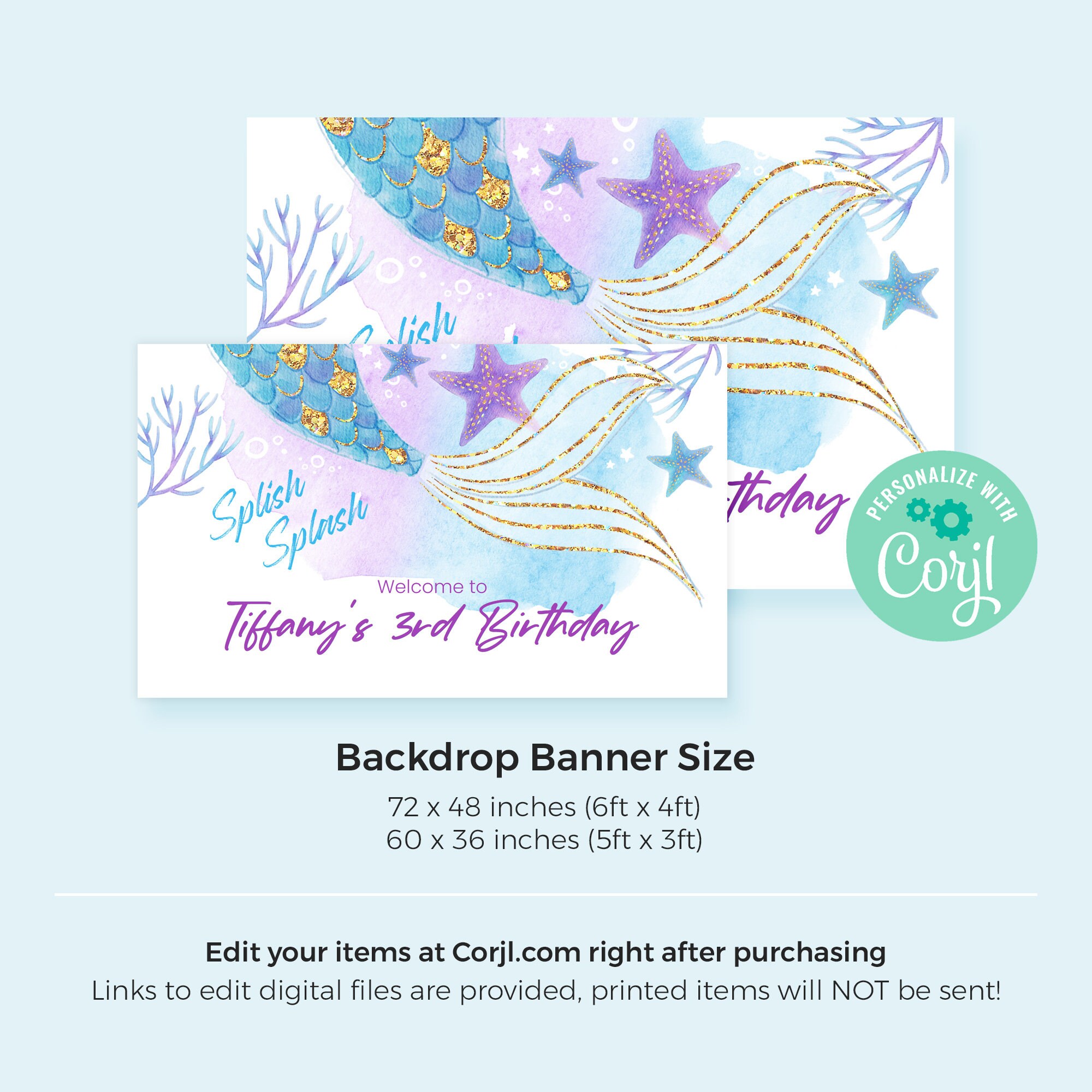 Editable Mermaid Backdrop Welcome Banner Instant Download - Etsy Canada