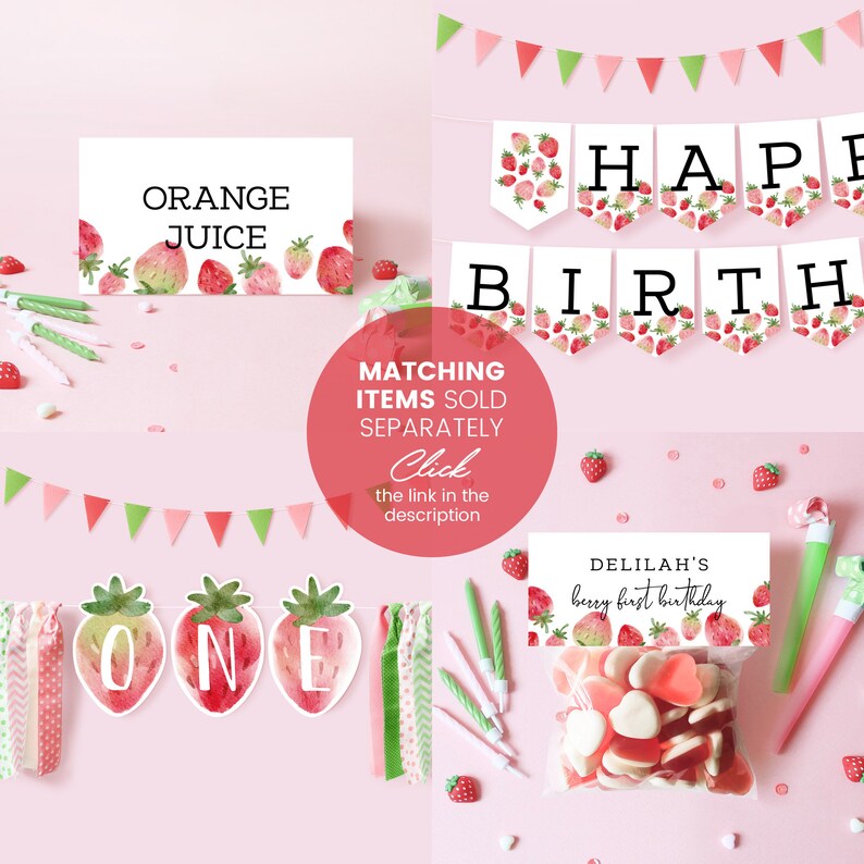 Editable Strawberry Birthday Backdrop Welcome Banner Instant - Etsy