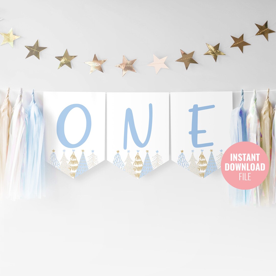Printable Winter Wonderland ONE Banner, Snow Tree First Birthday Banner ...