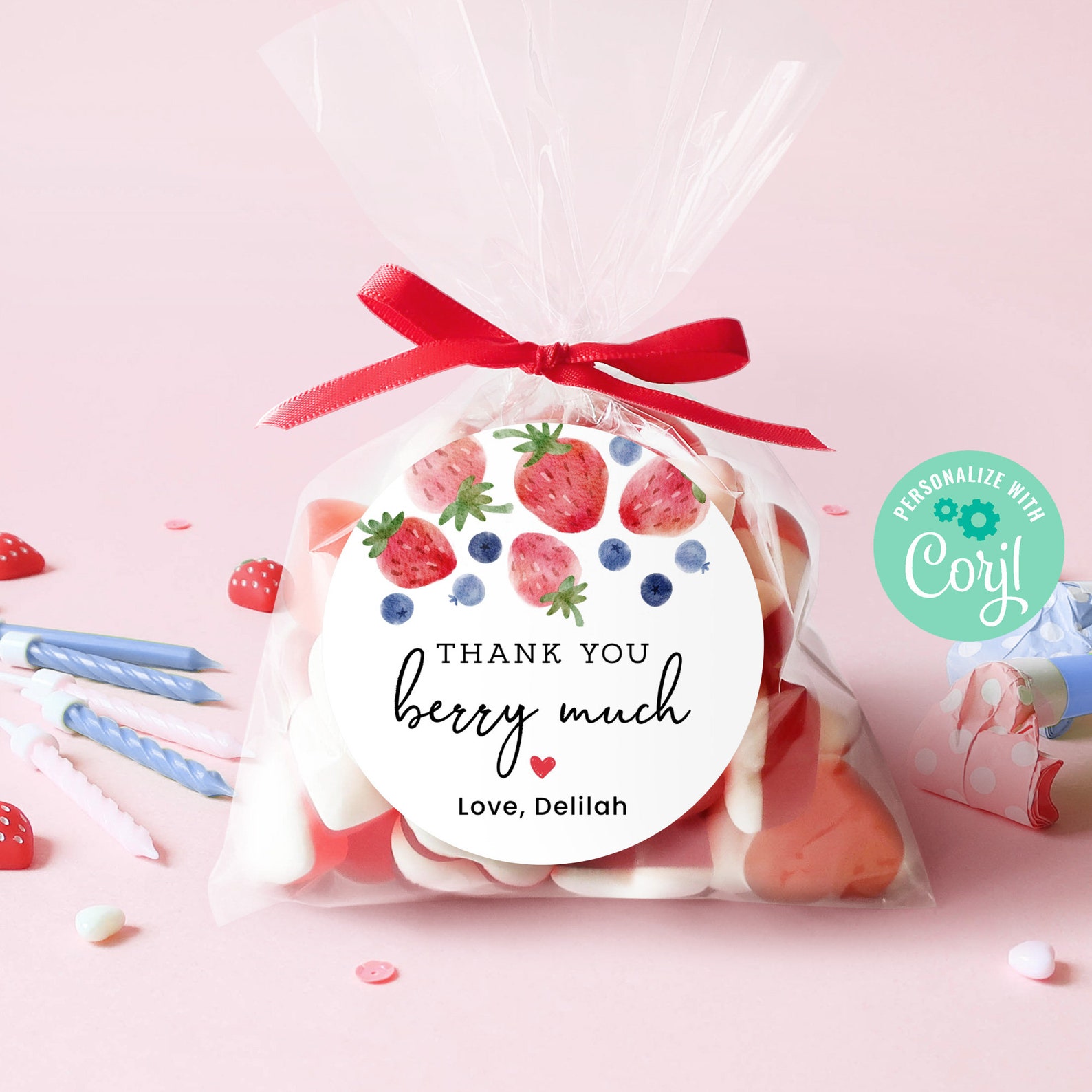 Editable Strawberry Birthday Thank You Favor Tag Berry First - Etsy