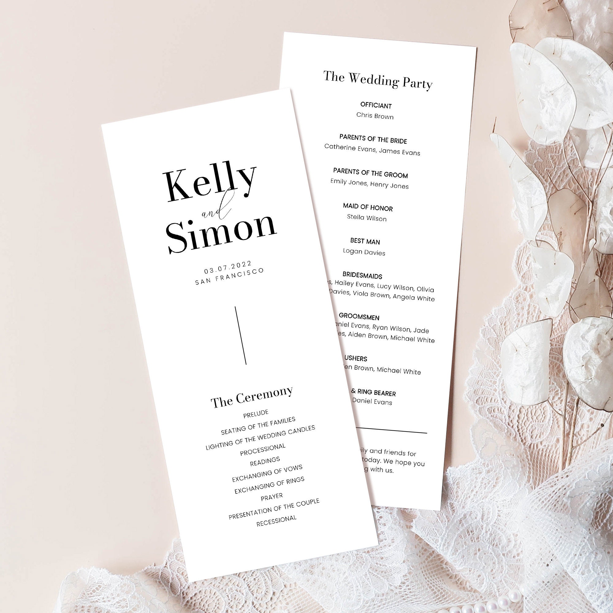 Minimalist Wedding Program Template Instant Download - Etsy