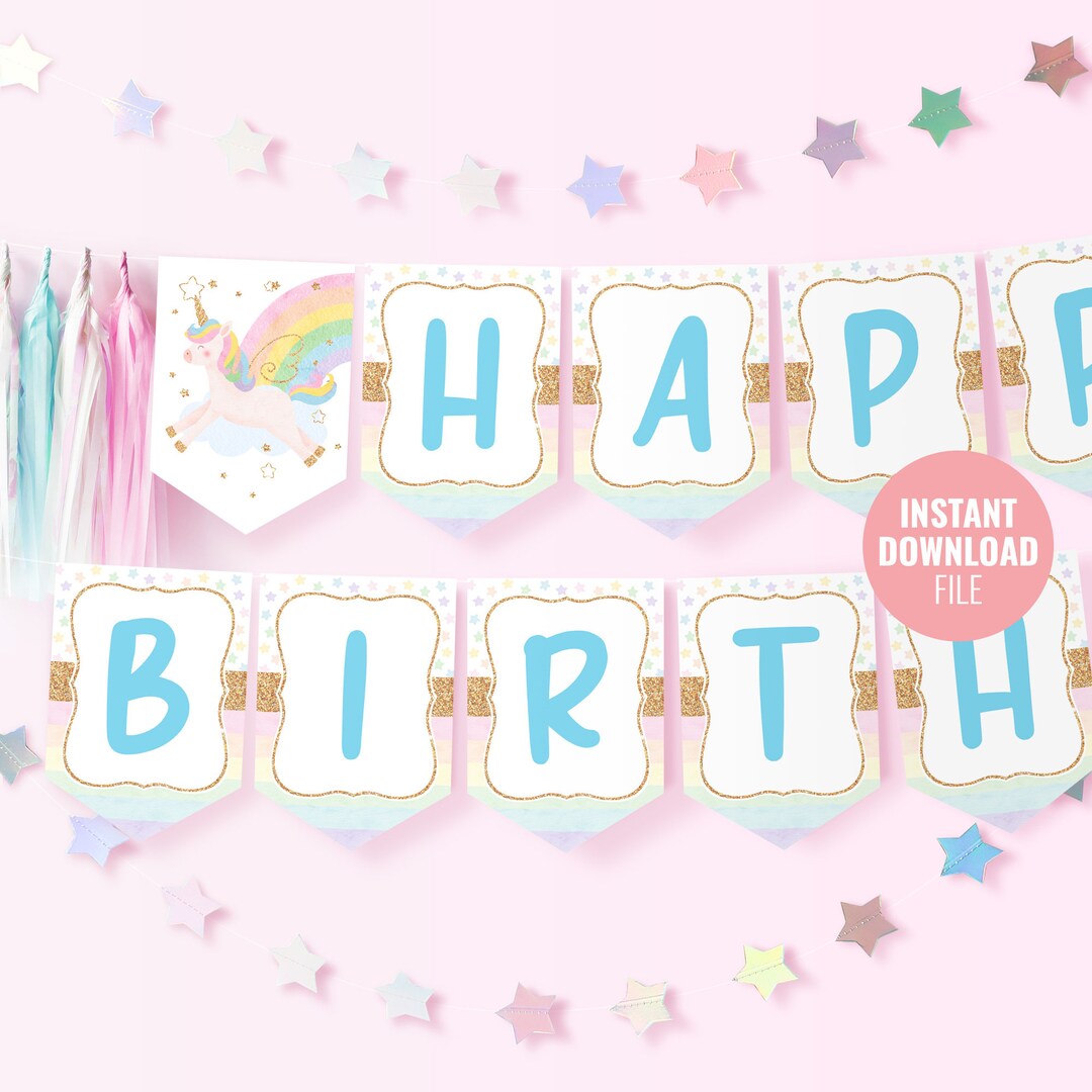Printable Unicorn Birthday Banner Template Instant Download - Etsy