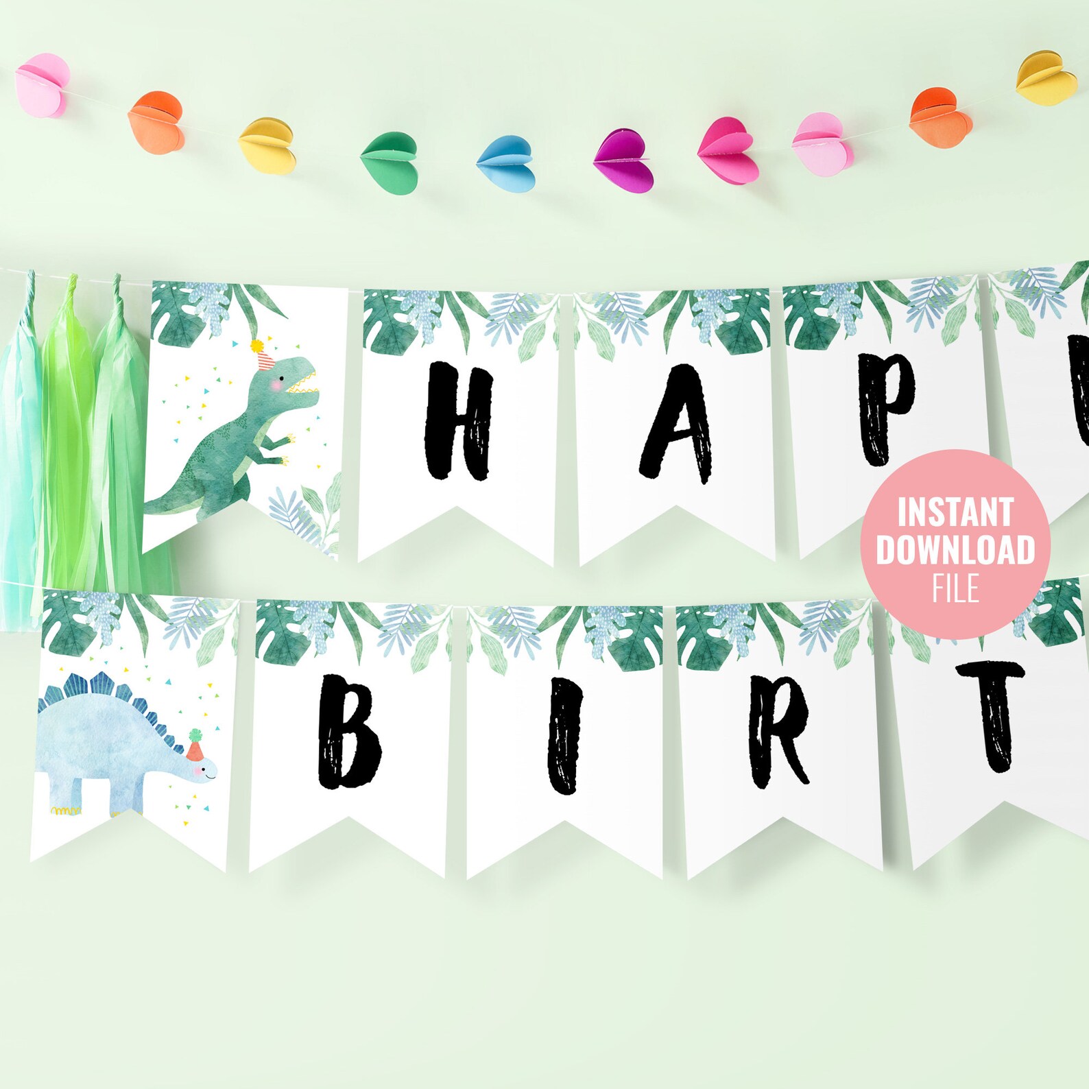 Printable Dinosaur Happy Birthday Banner Template Instant - Etsy