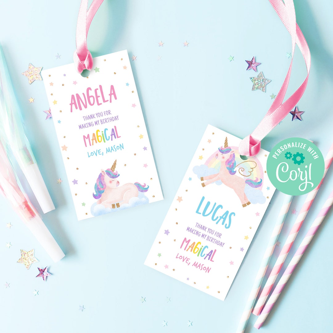 Editable Unicorn Birthday Guest Name Tag Template Instant Download ...