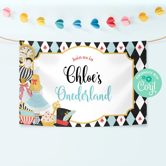 Editable Alice in Wonderland Birthday Backdrop Welcome Banner | Etsy