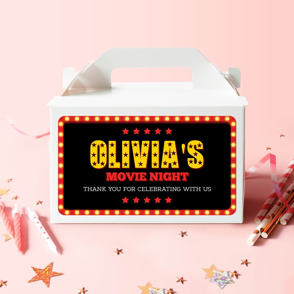 Editable Movie Night Gable Box Label Template Instant | Etsy