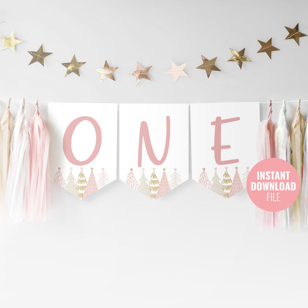 Printable Winter Wonderland ONE Banner, Snow Tree First Birthday Banner ...