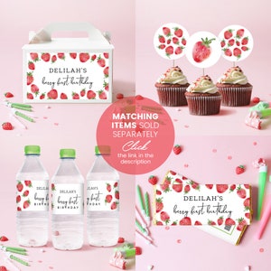 Editable Strawberry Gable Box Label, Berry First Strawberry Theme ...