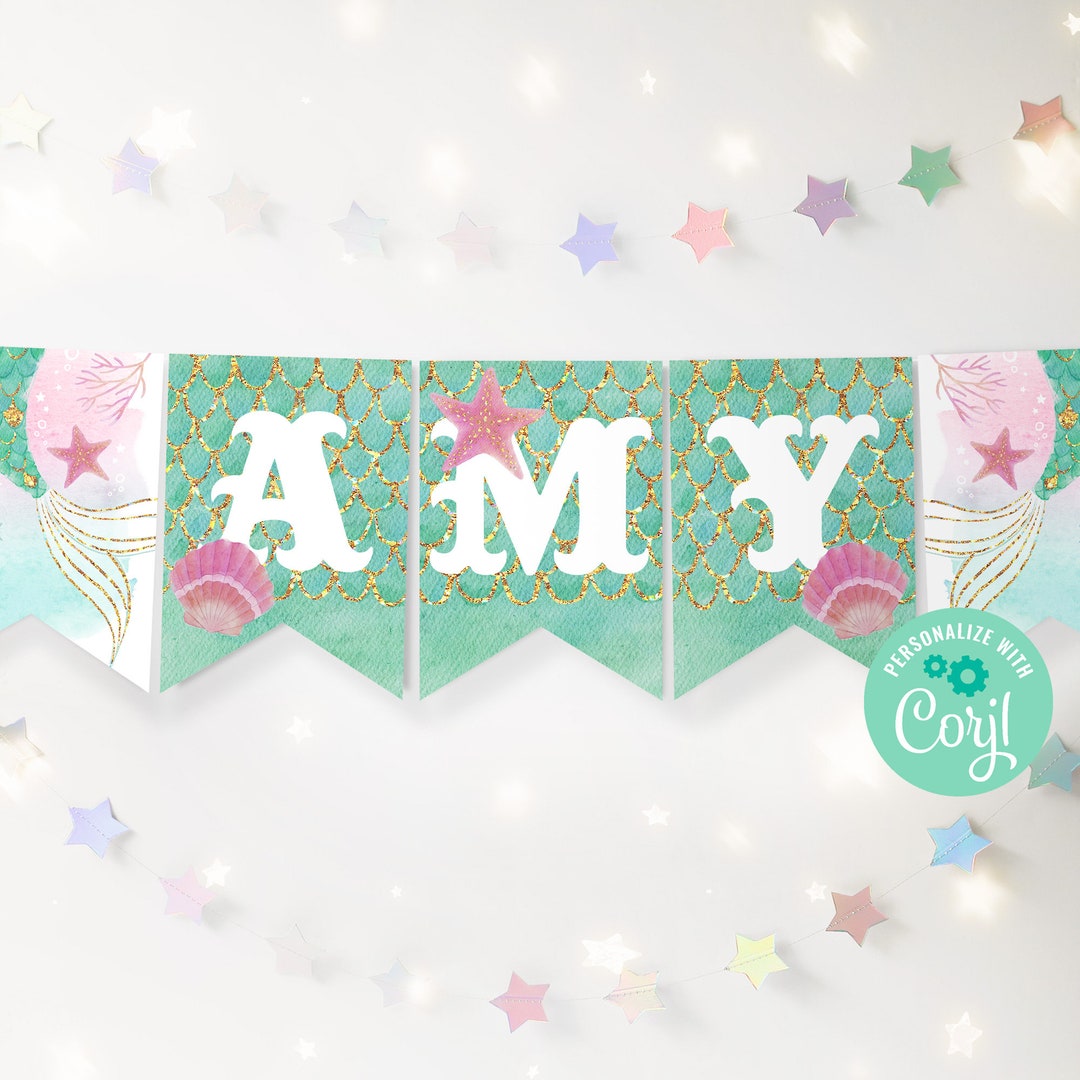 Editable Mermaid Custom Name Birthday Banner Instant Download,printable ...