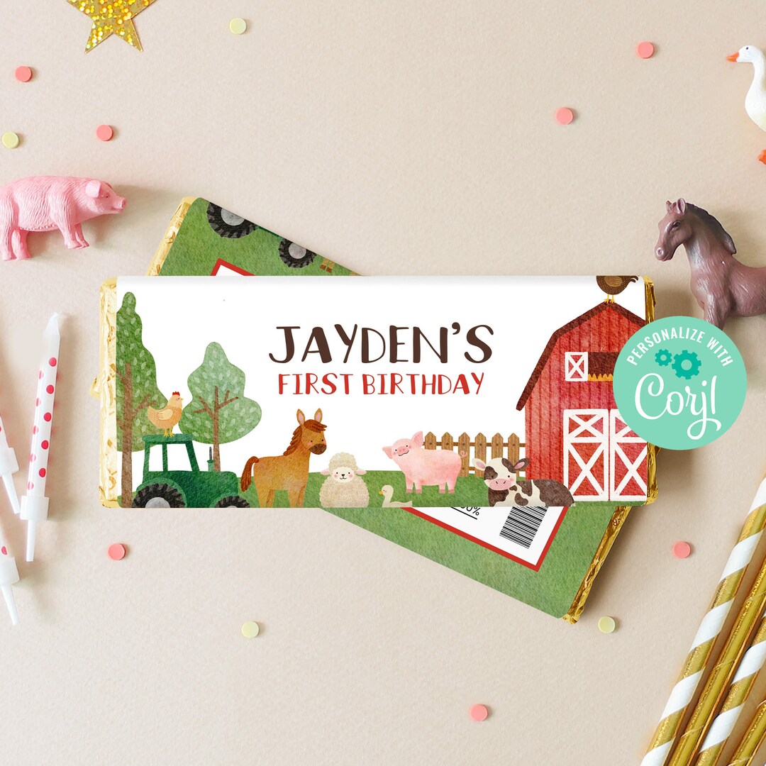Editable Farm Animals Candy Bar Wrapper Template Instant Download ...
