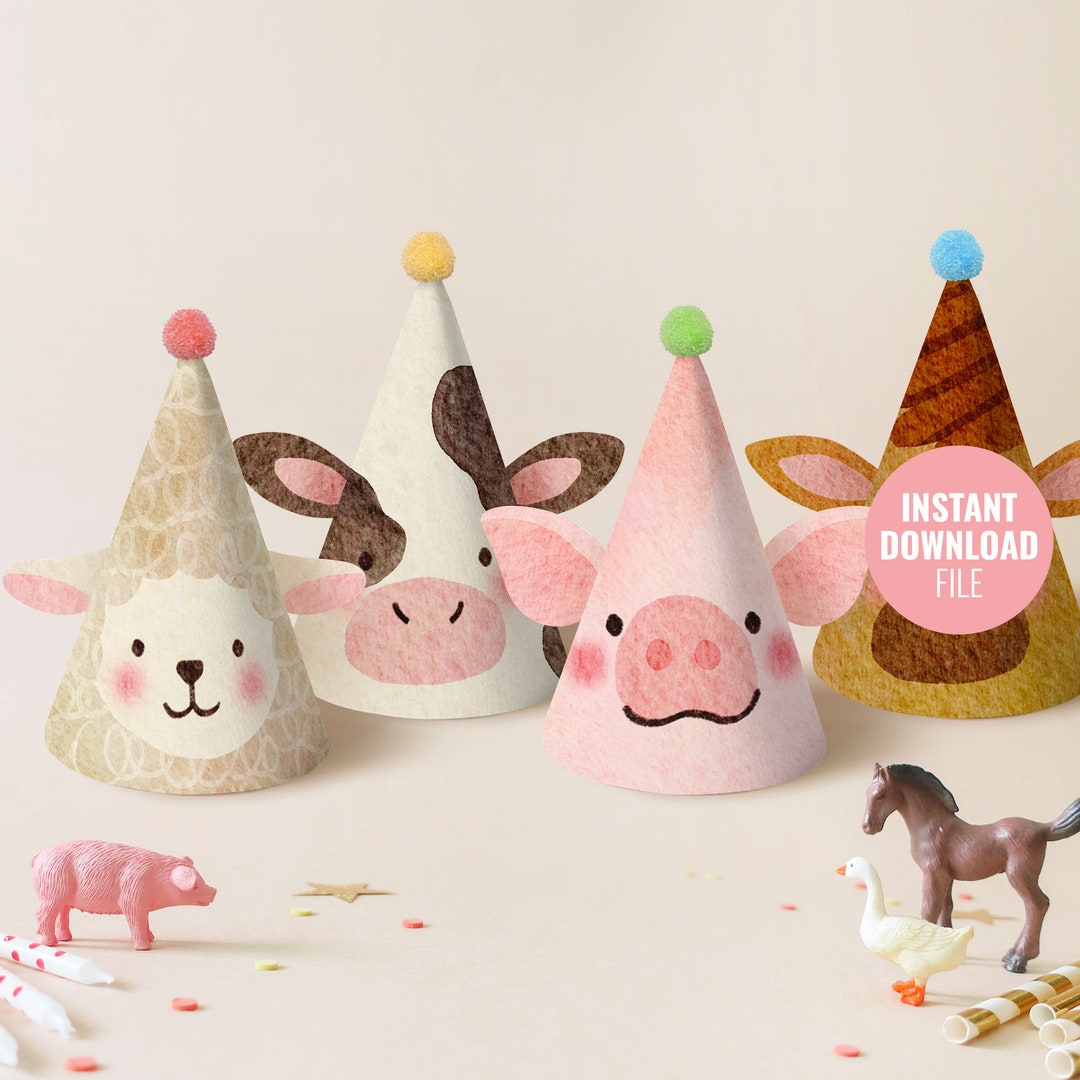 Printable Farm Animals Birthday Party Hat Instant Download - Etsy Australia