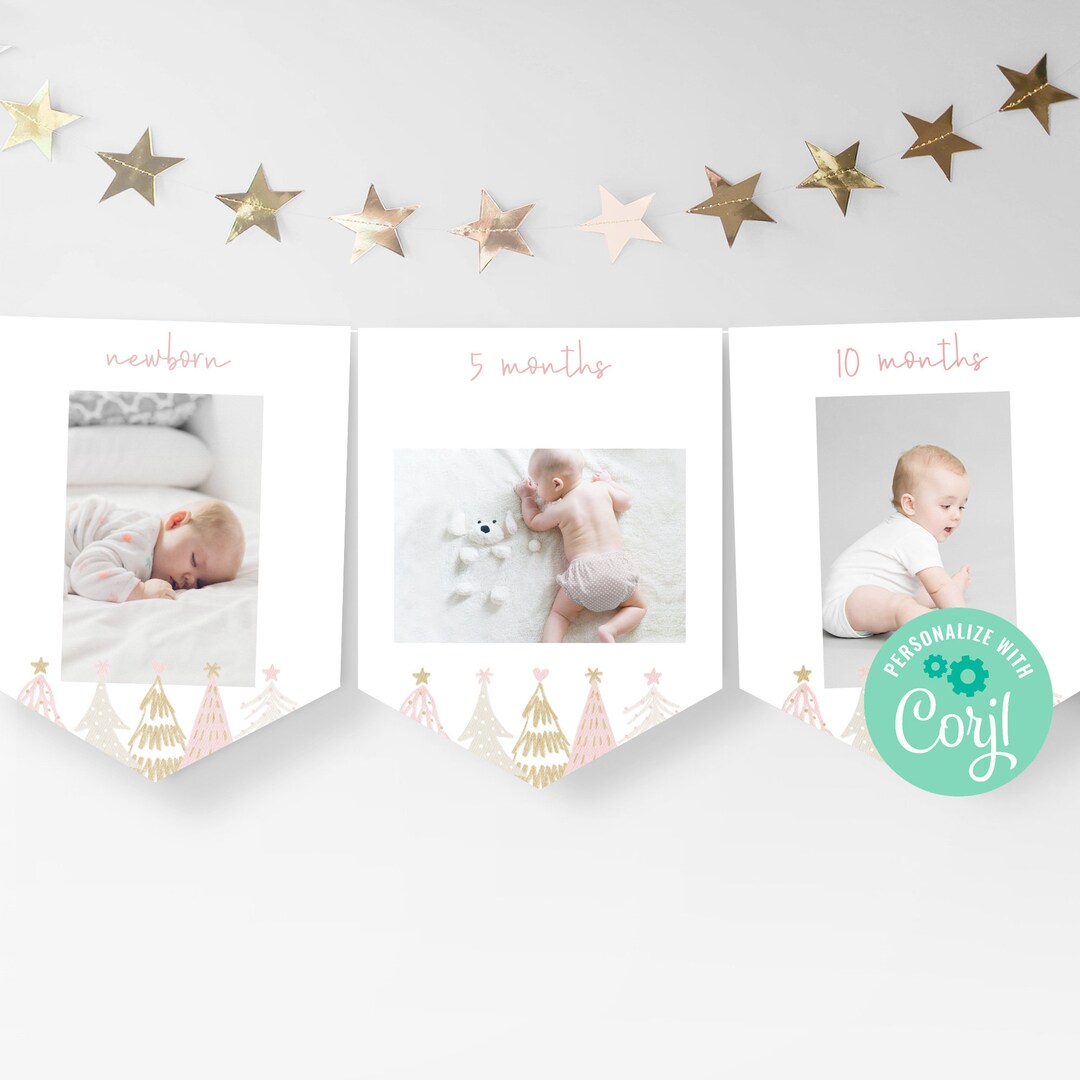 Editable Winter Wonderland Photo Banner, Snow Tree Digital Birthday ...
