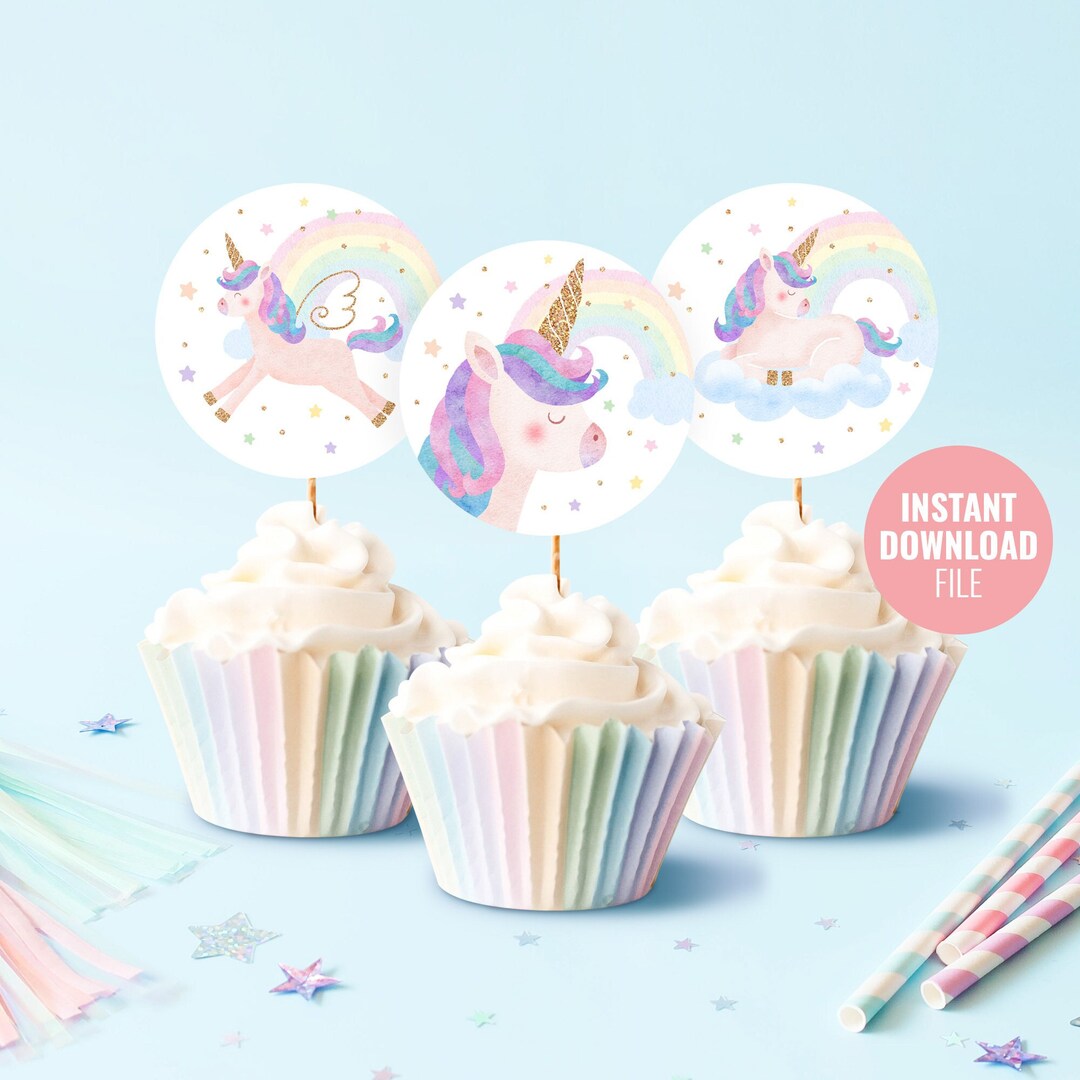 Printable Unicorn Birthday Cupcake Topper Instant Download, Custom ...