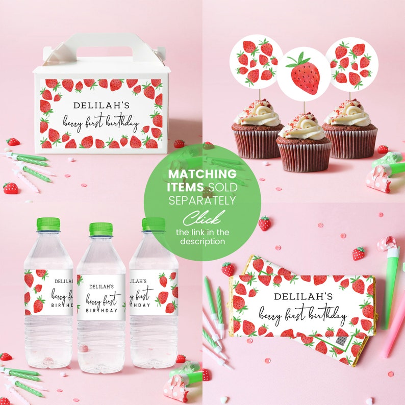 Editable Strawberry Birthday Backdrop Welcome Banner Instant - Etsy