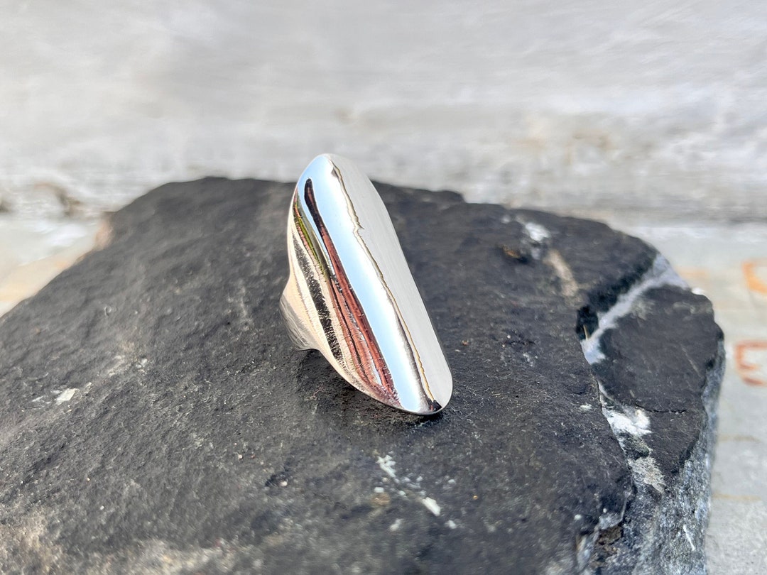 Long Silver Statement Ring, 925 Sterling Silver Long Base Ring, Handmade Silver Rings for Men ...