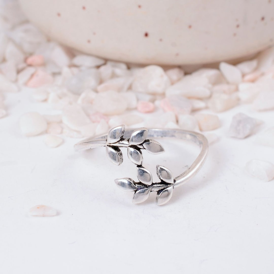 925 Sterling Silver Minimalist Leaf Ring, Nature Inspired Solid Silver ...