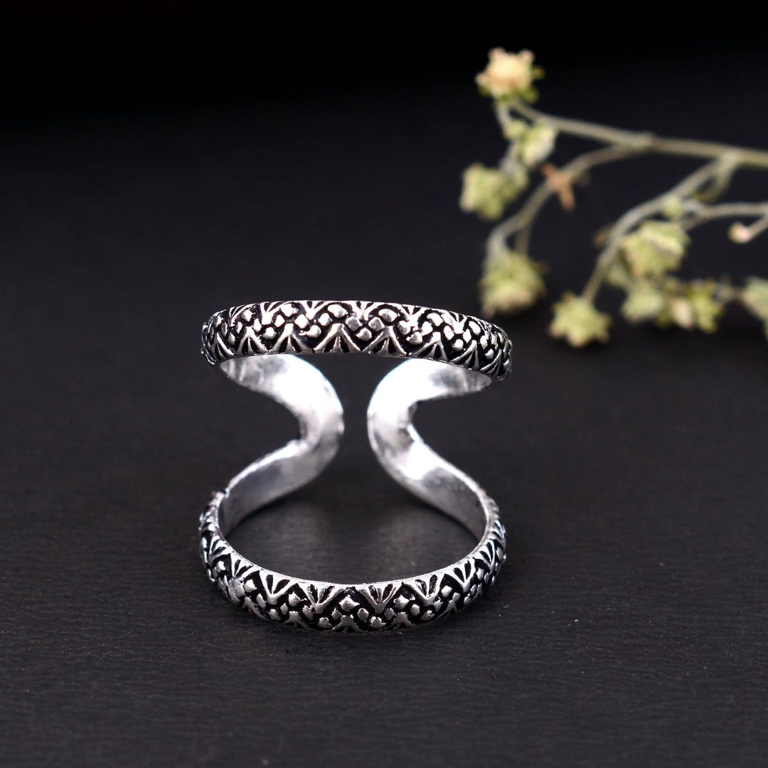 Hand Texture Splint Arthritis Finger EDS Ring Sterling Oxidized Silver ...