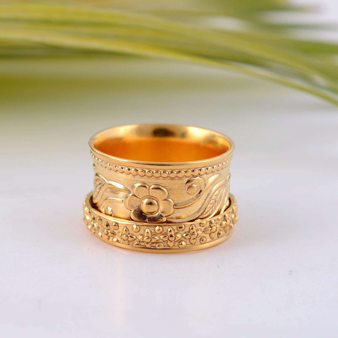 Floral Pattern Brass Band Ring, Pattern Ring Spinner, Floral Band Ring ...