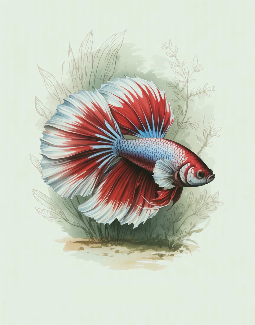 Betta Fish Wall Art Print | Red & Blue Siamese Fighting Fish ...