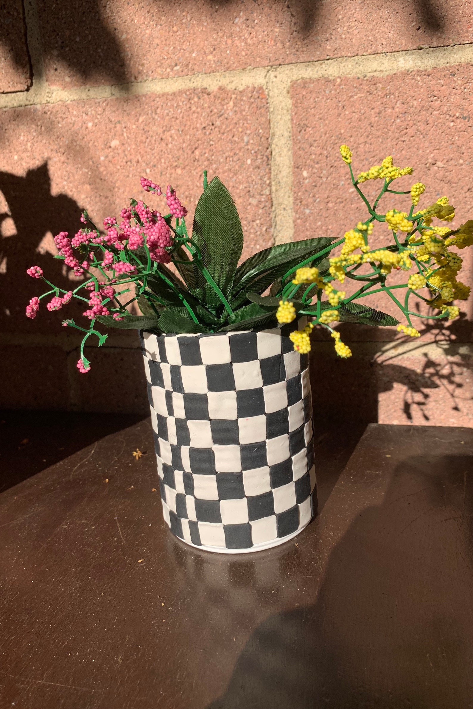 Checkered Planter Black and White Checker Print Indoor Plant | Etsy
