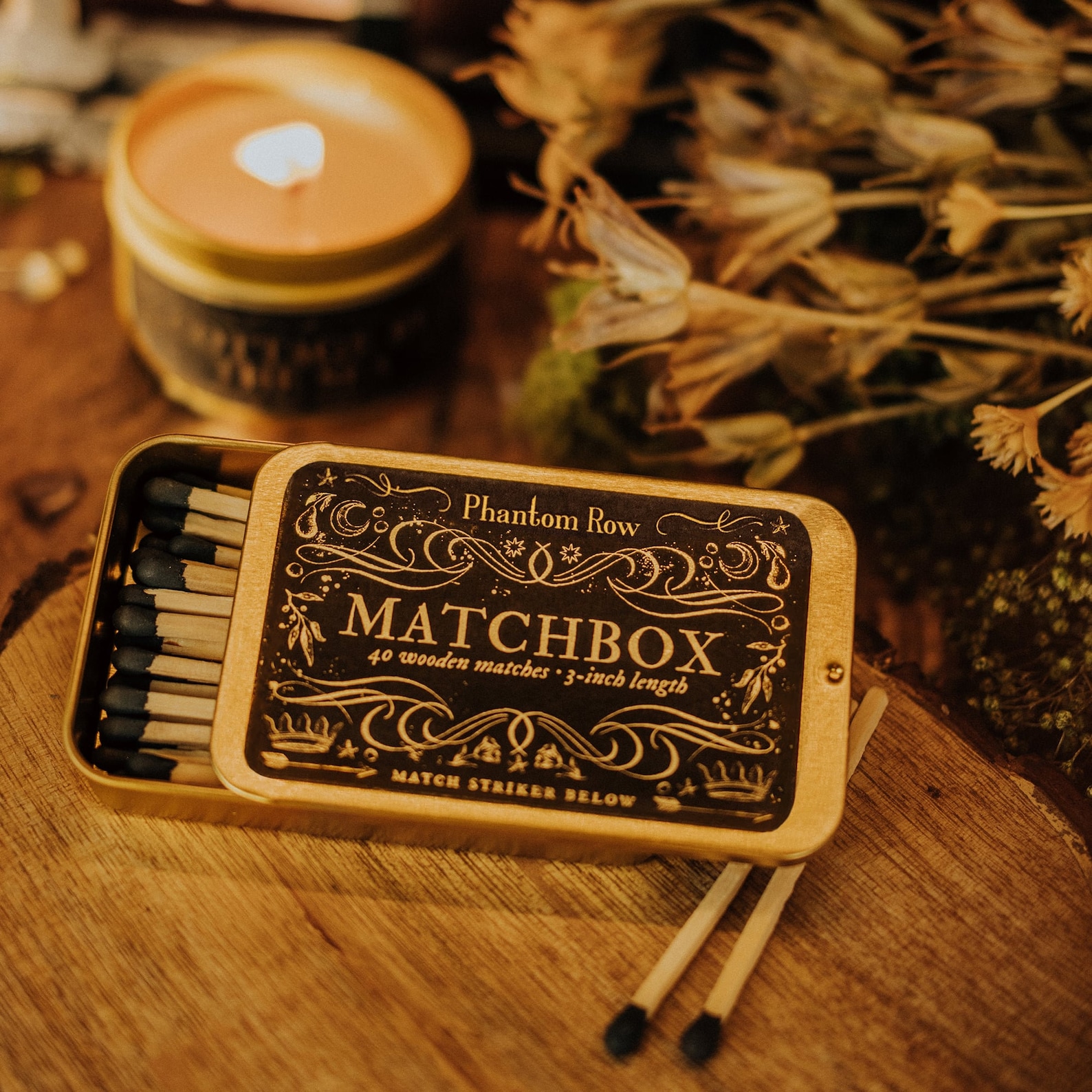 The Matchbox Vintage-style Gold Tin With 40 3-inch Matches Candle ...