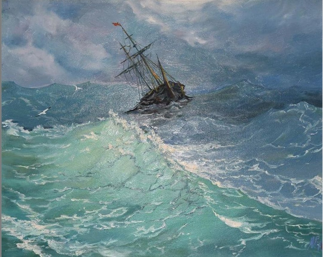 Ship in a Raging Sea - Etsy