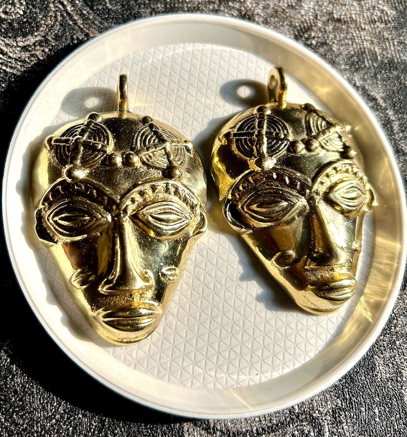 Hand Casted African Brass Mask Pendant: Tribal Jewelry Making (2.5 Inch ...