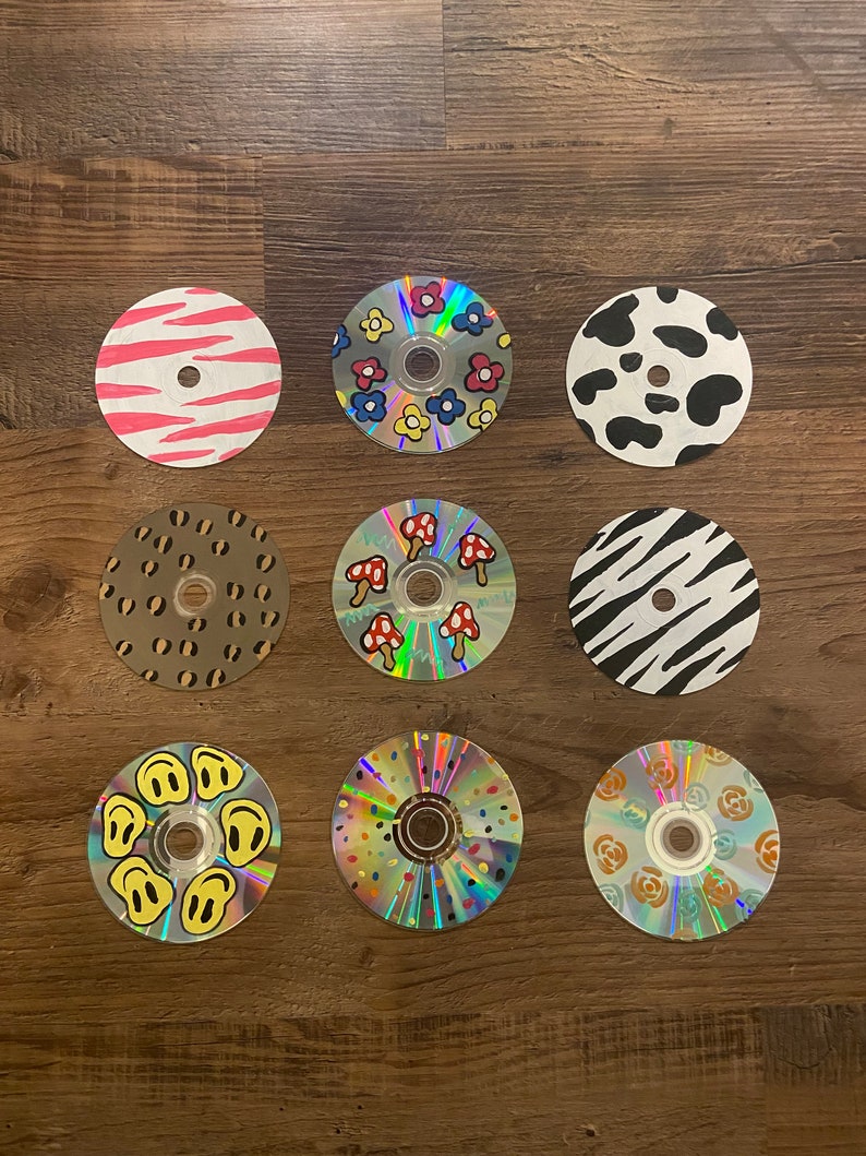 Decorative PAINTED Cds (set of 9 or 16) - Etsy