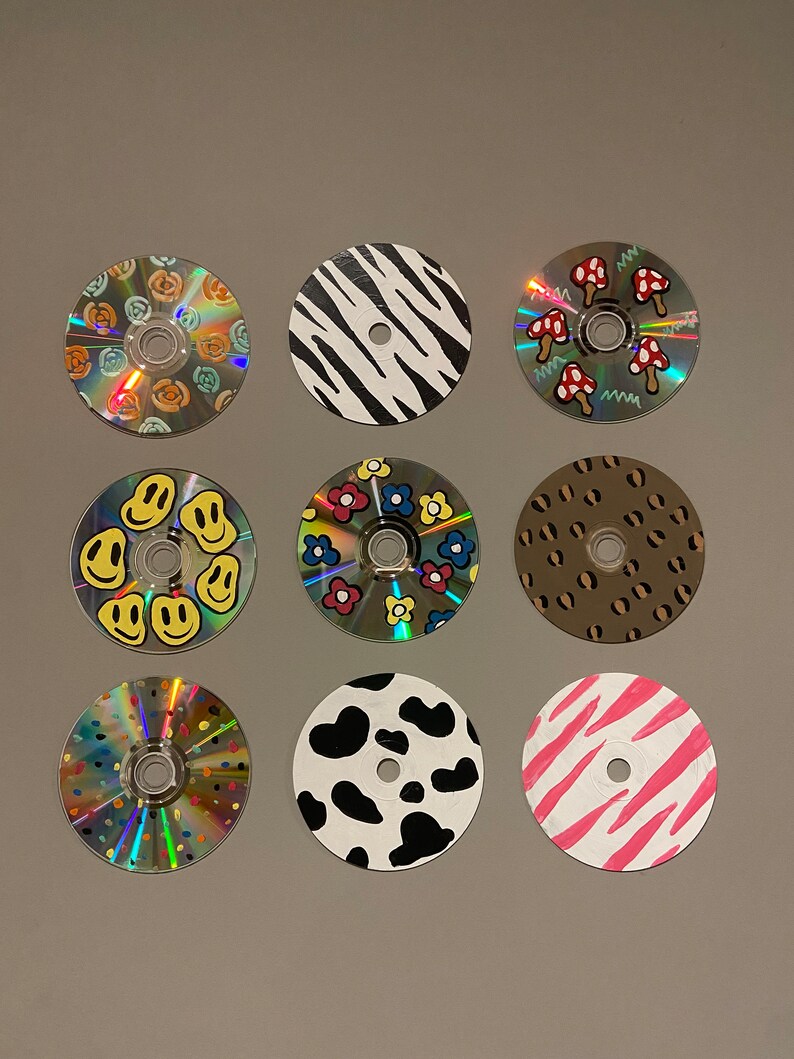 Decorative PAINTED Cds (set of 9 or 16) - Etsy