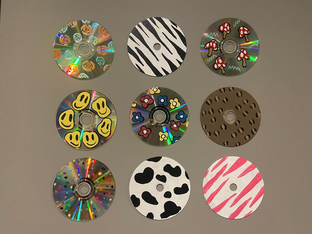 Decorative PAINTED Cds (set of 9 or 16) - Etsy