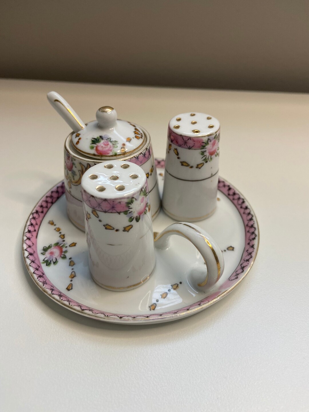 Antique Noritake Japan Porcelain Salt Pepper Jam Condiment Jar Set W ...