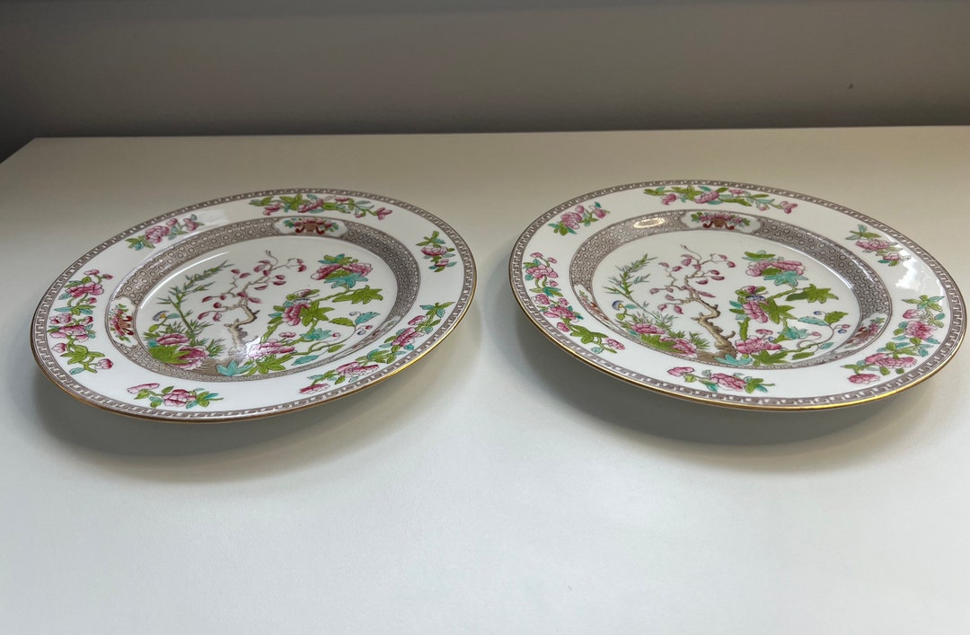 2 Antique or Vtg Copeland Spode India Tree 9 Round Luncheon Plates Aqua ...
