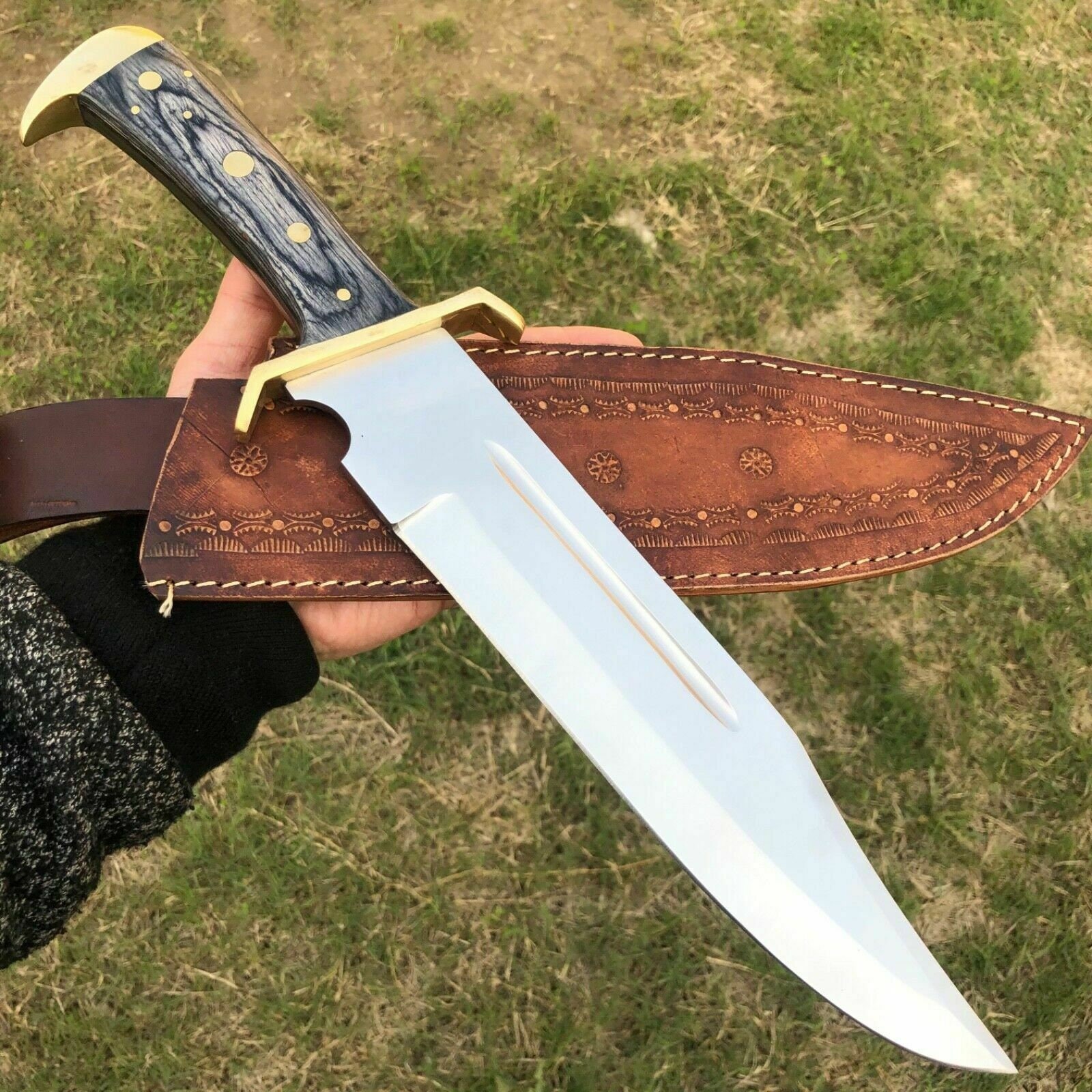 Custom Handmade D2 Steel Bowie Knife Full Tang Wood Handle Hunting ...