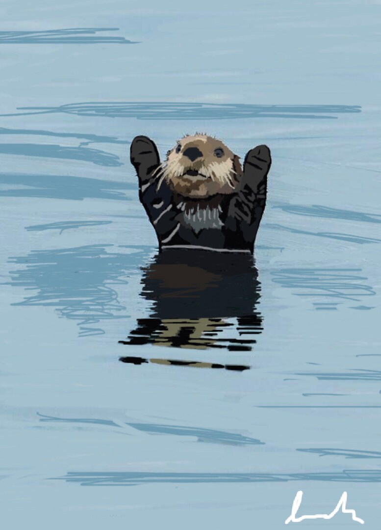 Otter Art Print, A4 A5, Cute Animals, Sea Otter, Home Room Decor, Wall ...