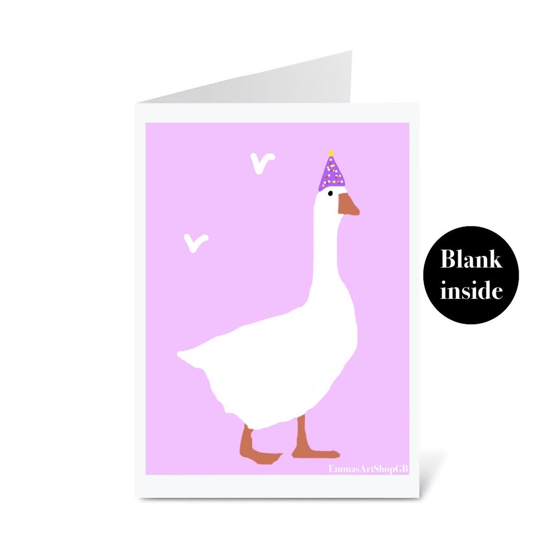 Goose Birthday Card, Goose With Party Hat, Greetings Card, Digitally ...