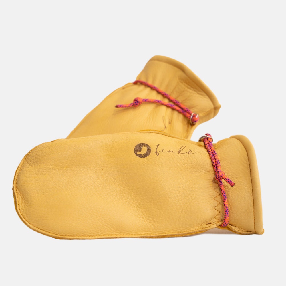 Leather Mittens - Sherpa Fleece Lined With Pink Cinch Cord - Etsy