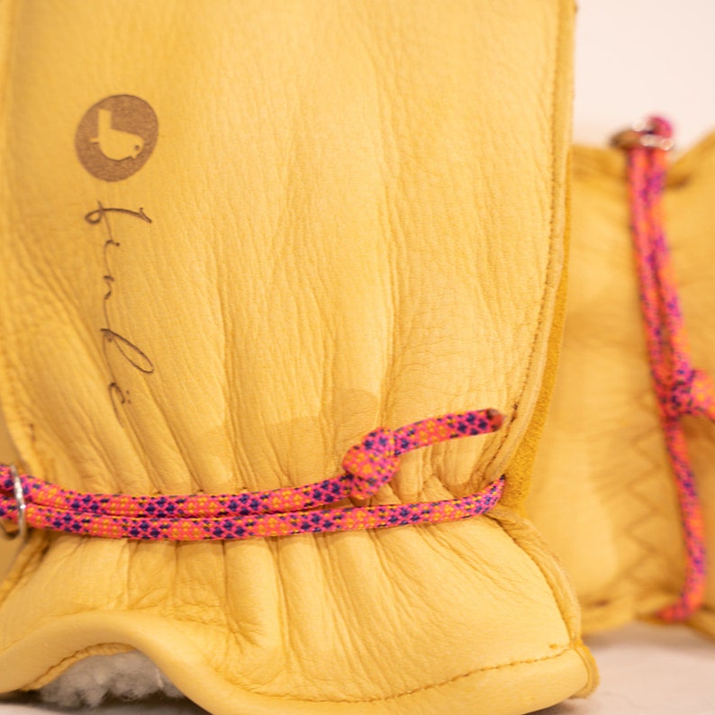 Leather Mittens - Sherpa Fleece Lined With Pink Cinch Cord - Etsy