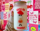 Preppy Glass Cup, Fall Cups, Halloween Decor, Iced Coffee Glass, Gift ...