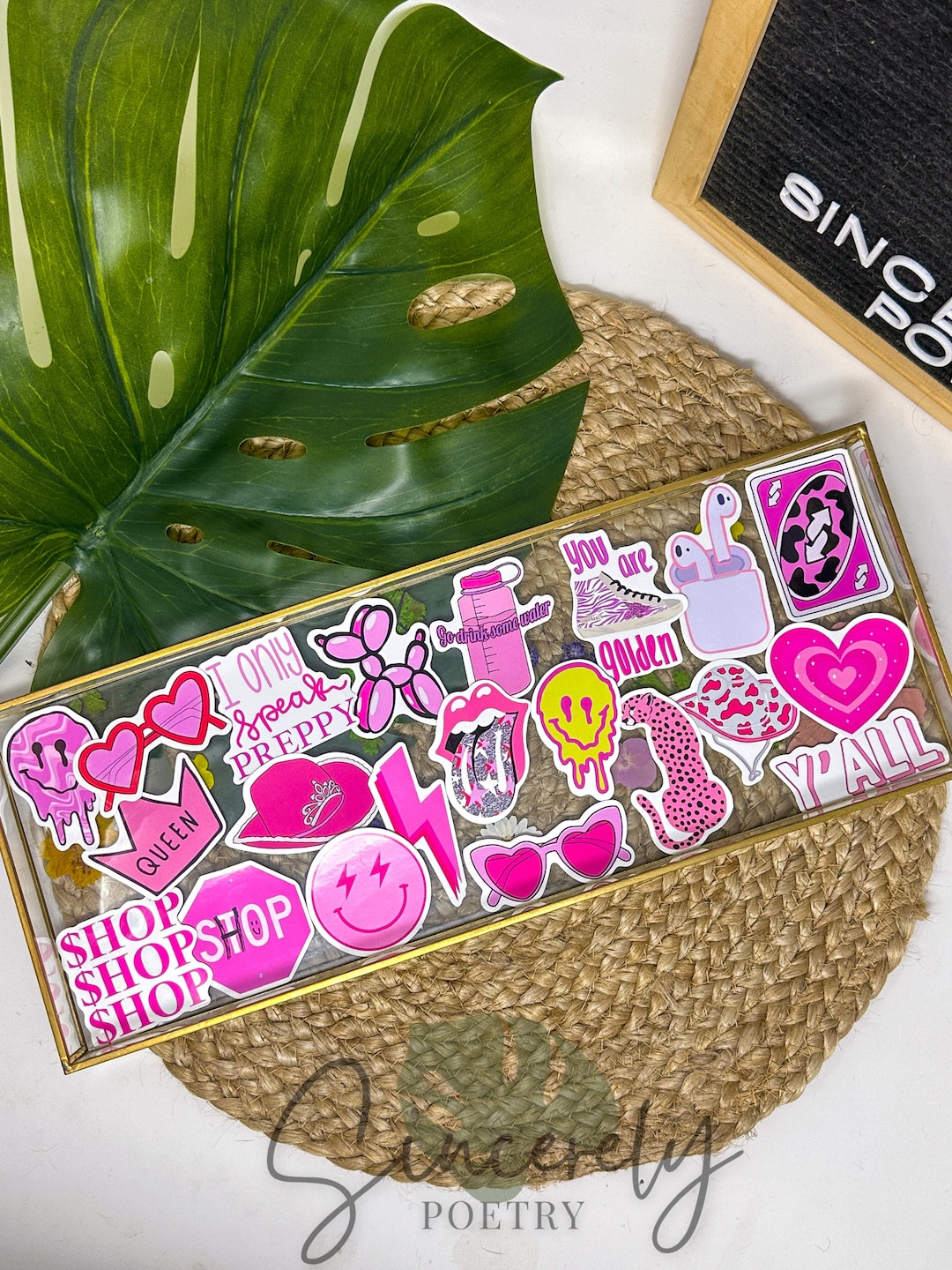 50 Pack Teen Preppy Waterproof Stickers for Water Bottle, Pink ...