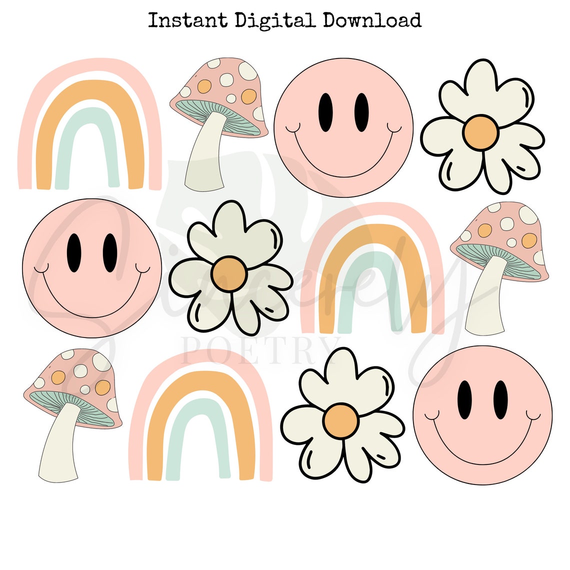 Daisy Retro Sublimation PNG, Happy Face PNG, Retro PNG, Preppy Png ...