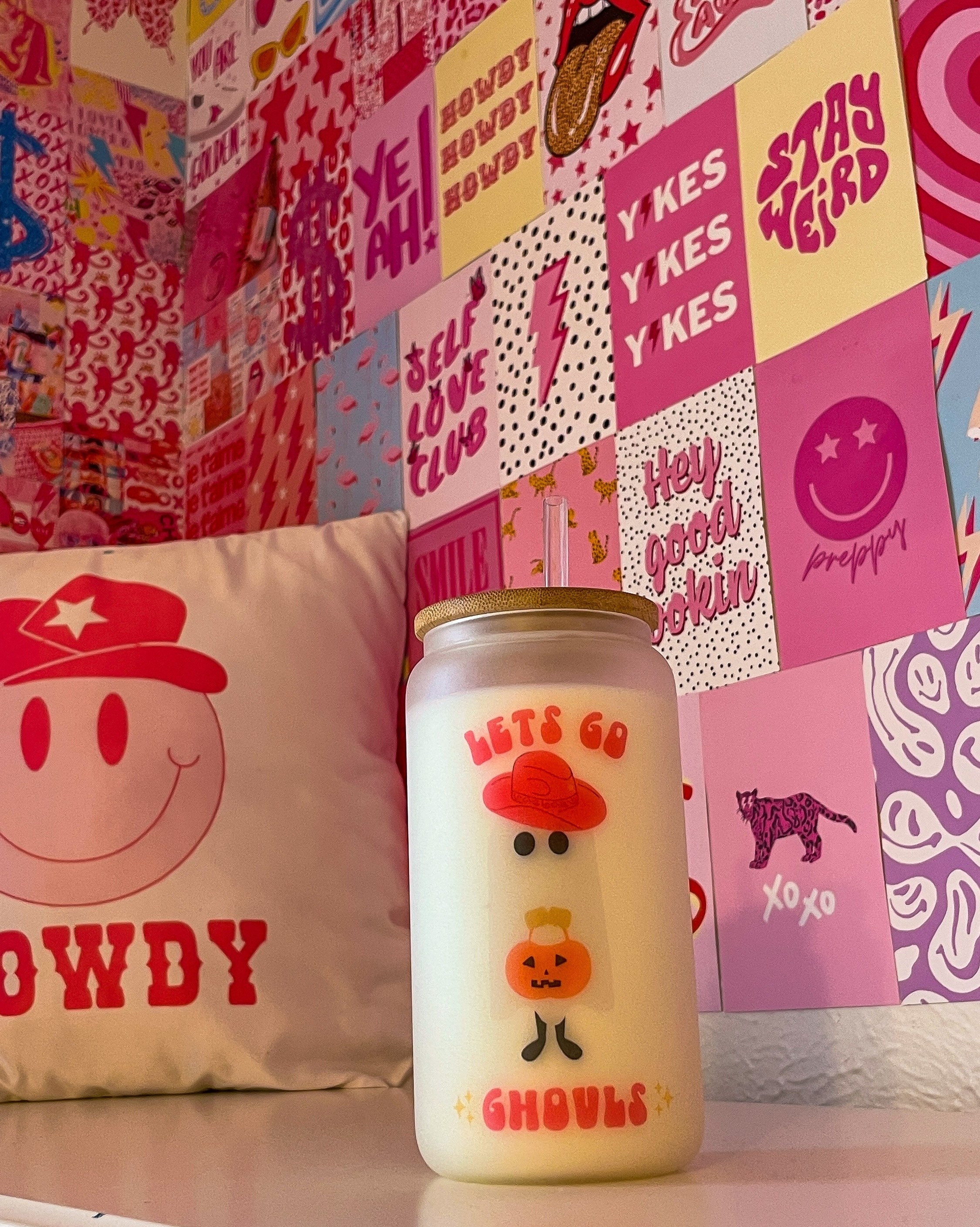 Preppy Glass Cup Fall Cups Halloween Decor Iced Coffee - Etsy