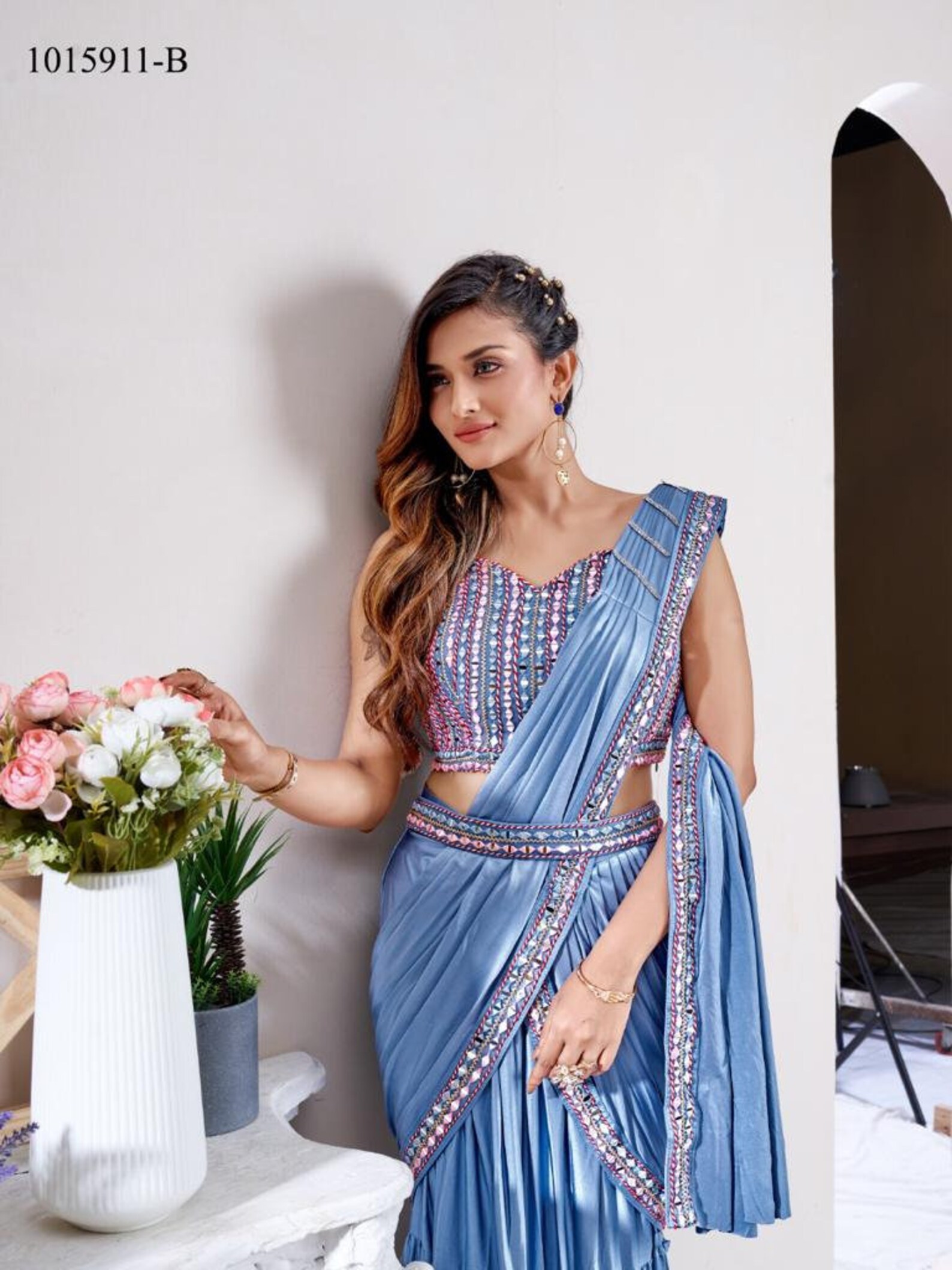 Various Colors Western Skirt Saree With Mirror and Resham - Etsy